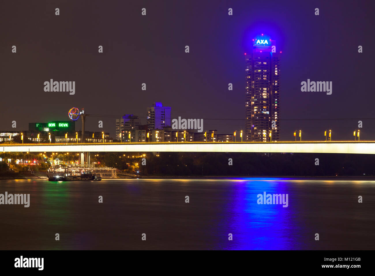 Germany, Cologne, the Zoo bridge across the river Rhine and the ...