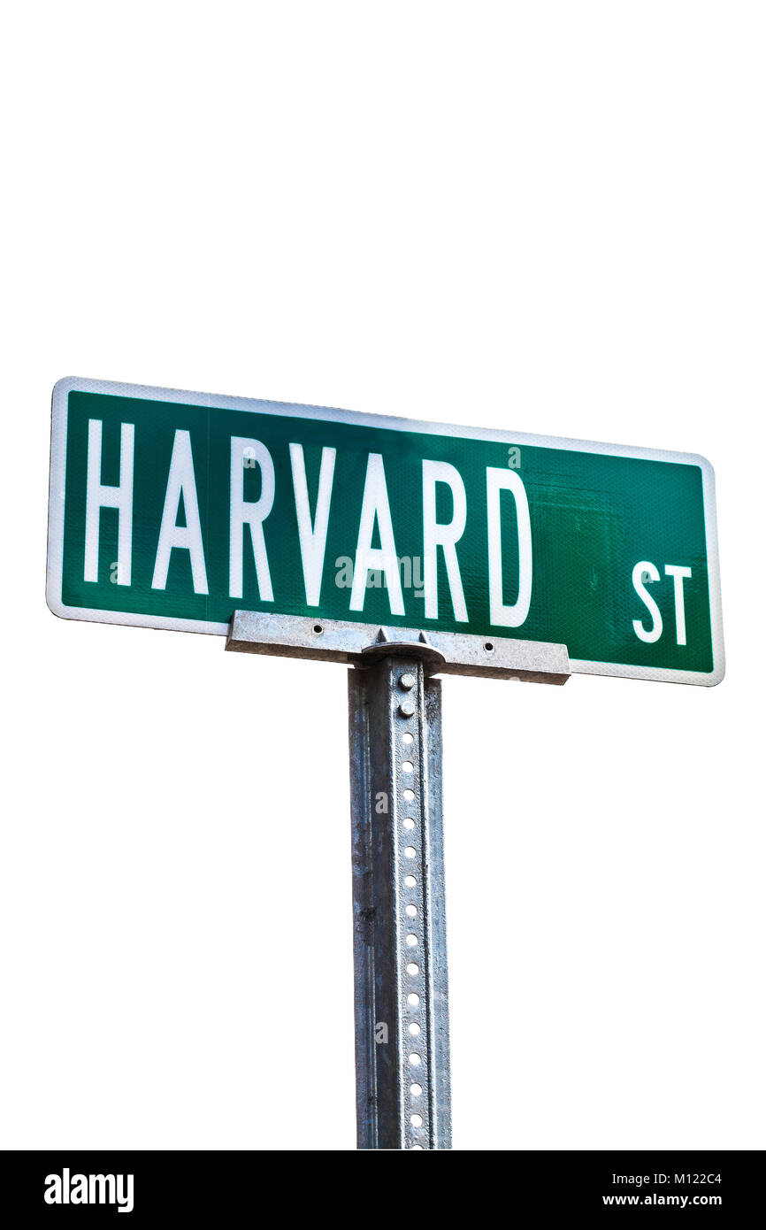 Harvard Street sign post in Cambridge, Massachusetts. Green metal sign ...