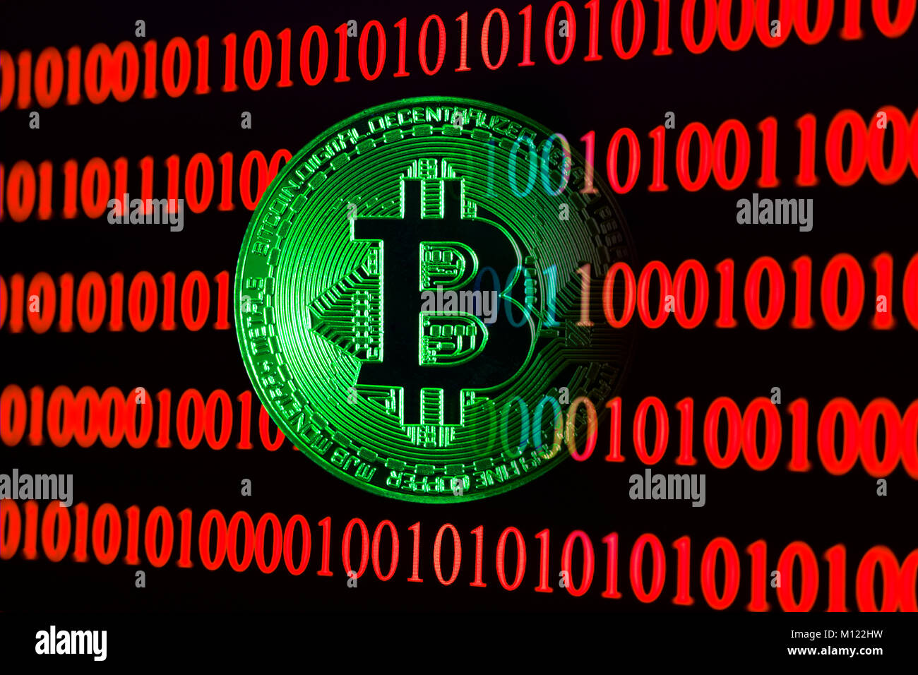 Bitcoin with binary code Stock Photo - Alamy