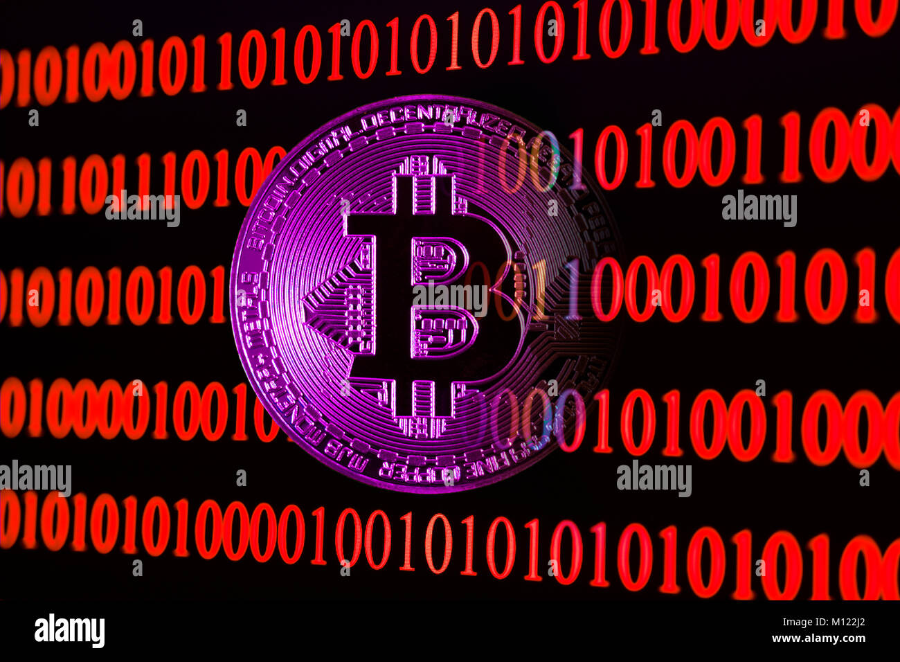 Bitcoin with binary code Stock Photo - Alamy