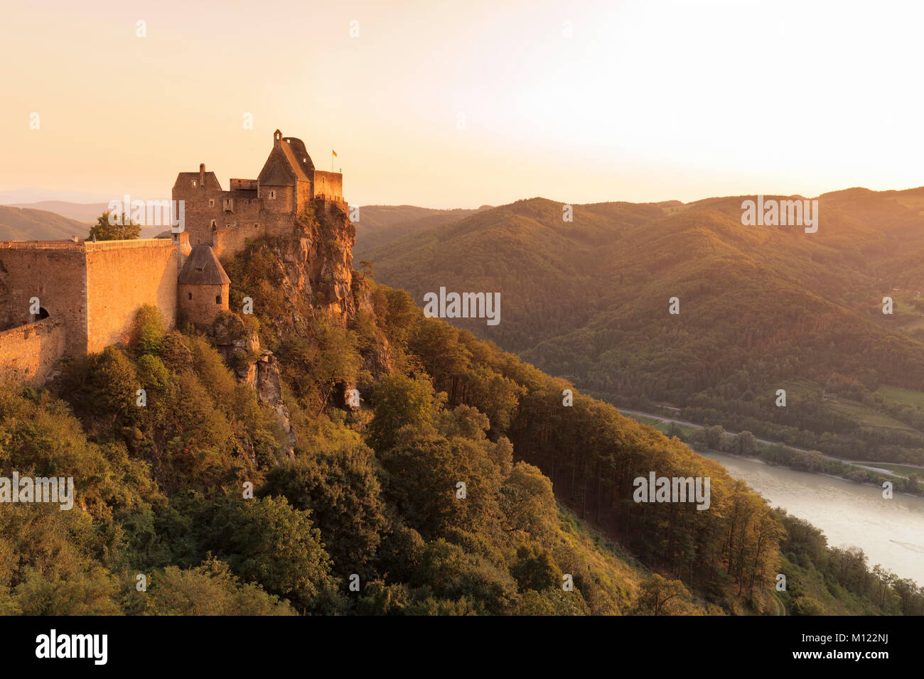 Ruin of Aggstein Castle in the evening light,Schönbühel-Aggstein,Wachau ...