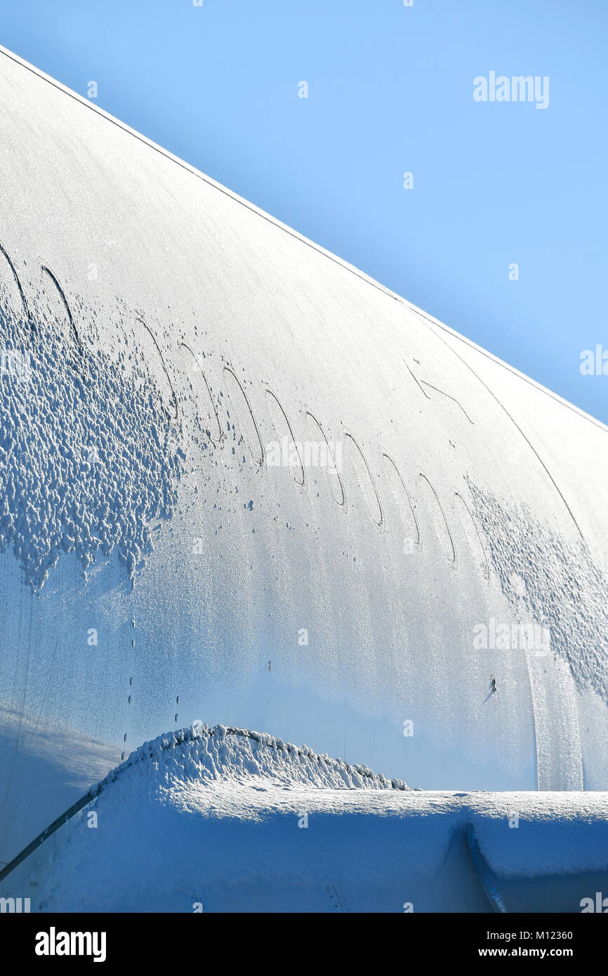 Ice-covered aircraft,windows,cabin,fuselage,wing iced,Lufthansa Airbus ...