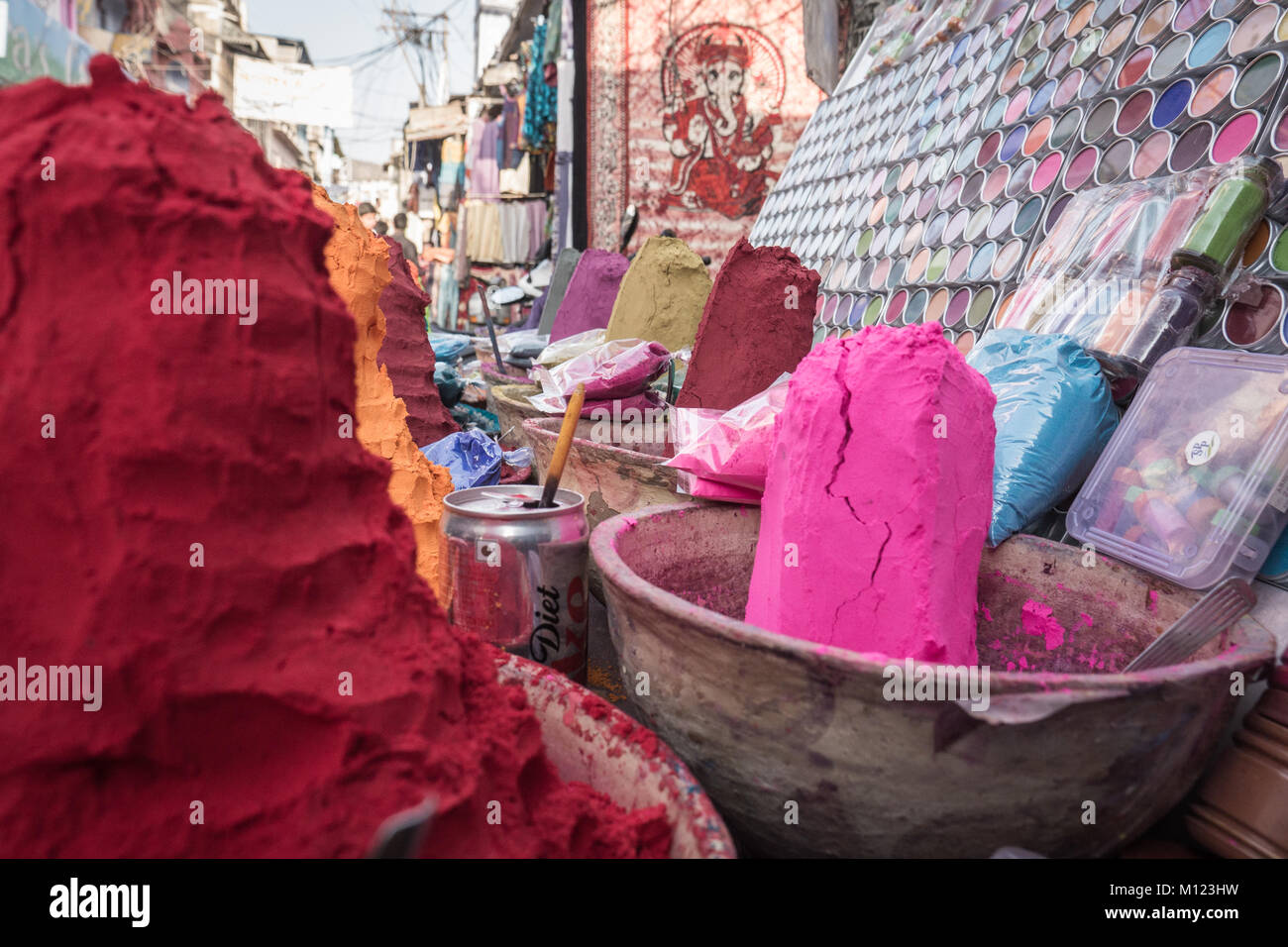 Colorful dye at street market shops, Pushkar, Rajasthan Stock Photo - Alamy