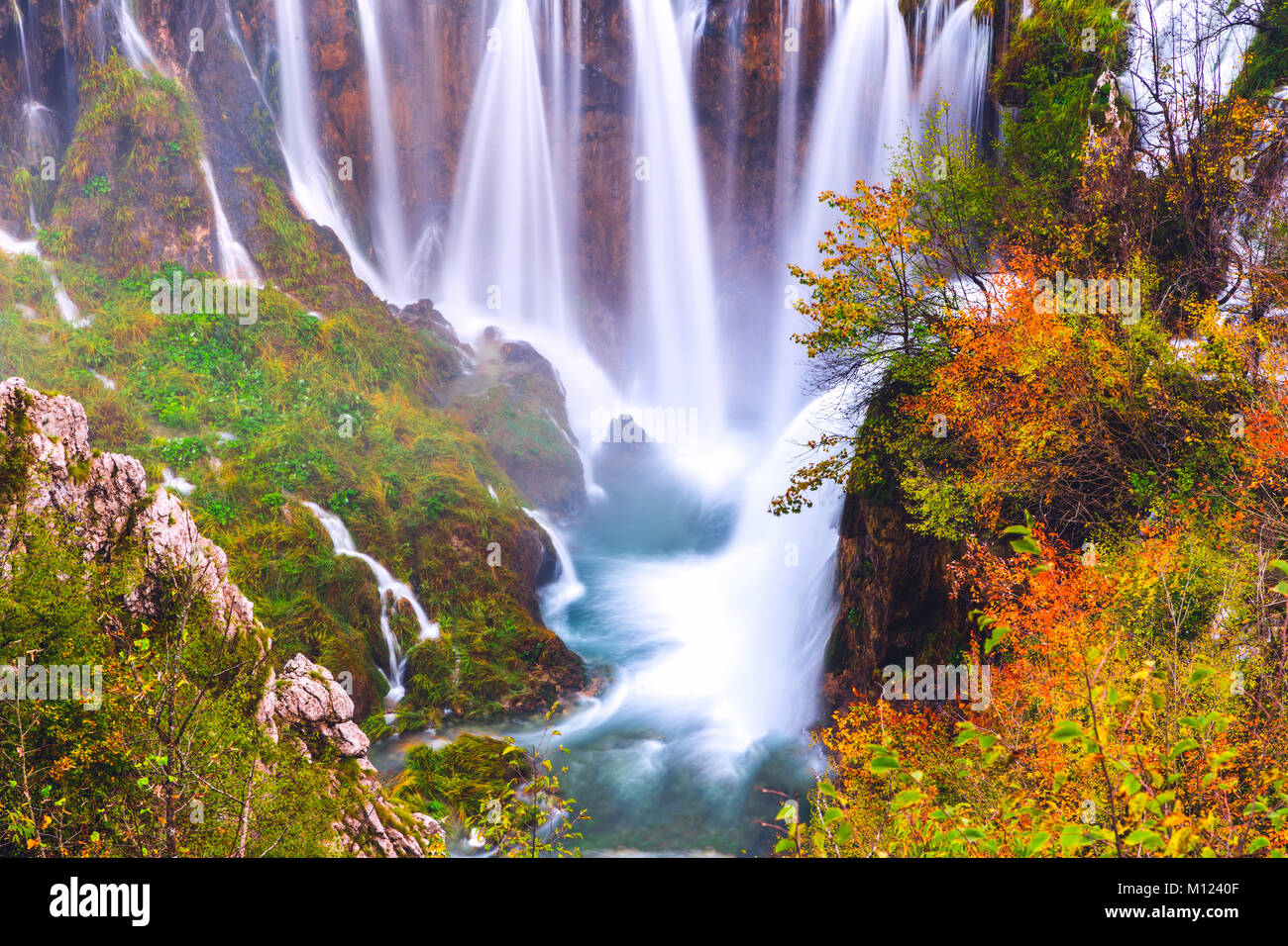 Beautiful waterfall autumn in Plitvice National Park, Croatia Stock ...