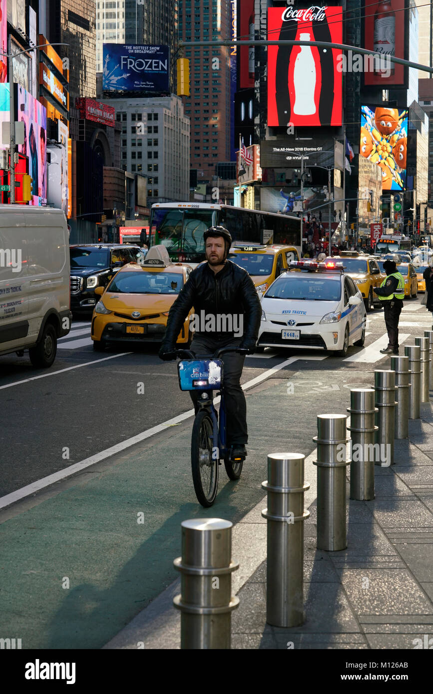 People riding bicycle in Times Square.Manhattan.New York City.USA Stock ...