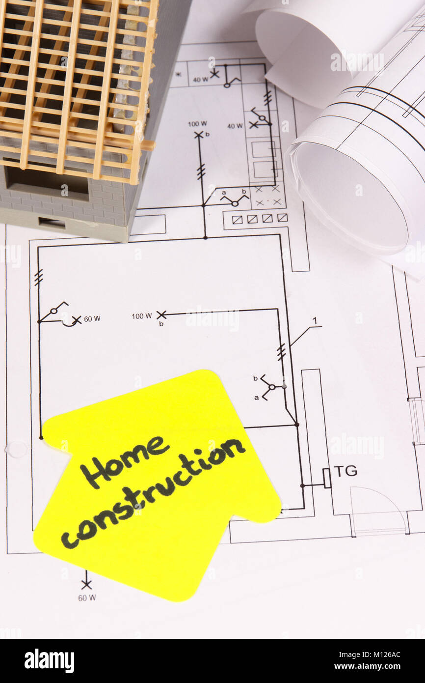 Small house under construction and electrical diagrams for use in ...