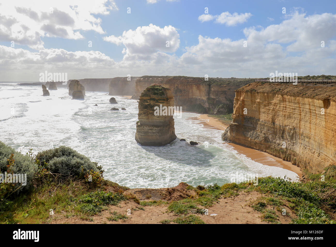 Dramatic coastal cliffs and rock stacks at the Twelve Apostles, Great ...