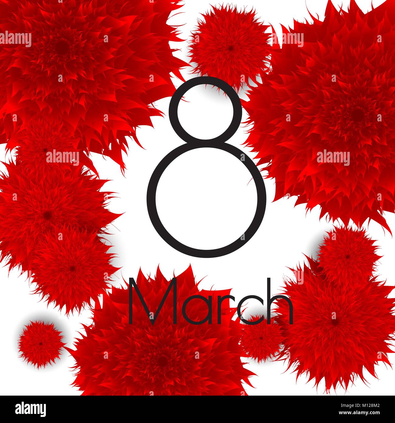 8 march. Red Paper Cut Flowers. Women s Day Greeting card. Happy Mother ...