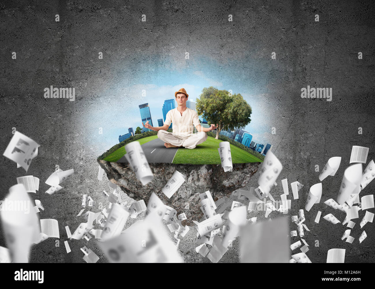 Young man keeping mind conscious Stock Photo - Alamy