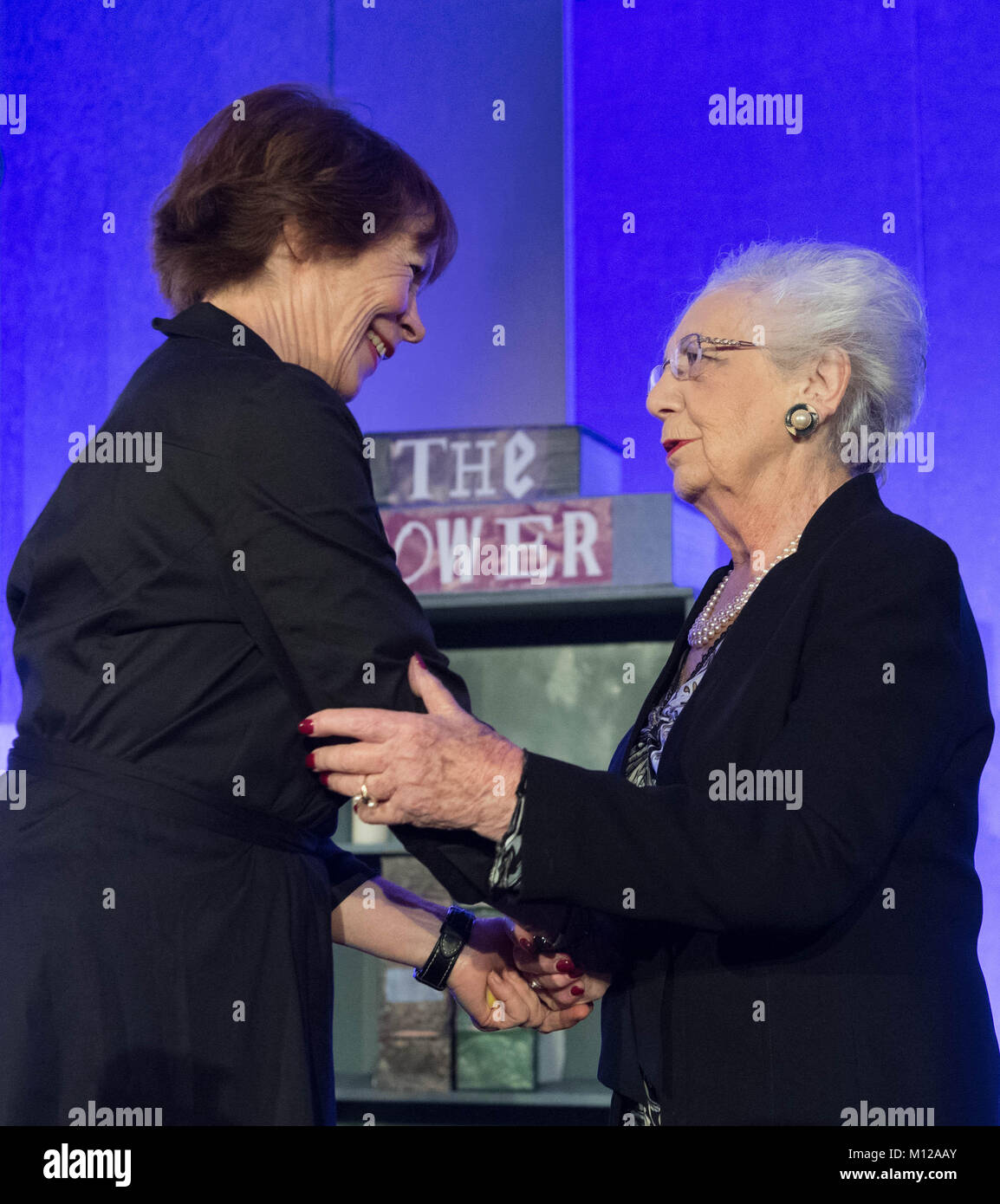 Celia Imrie (left) joins Holocaust survivor Helen Aronson before a ...