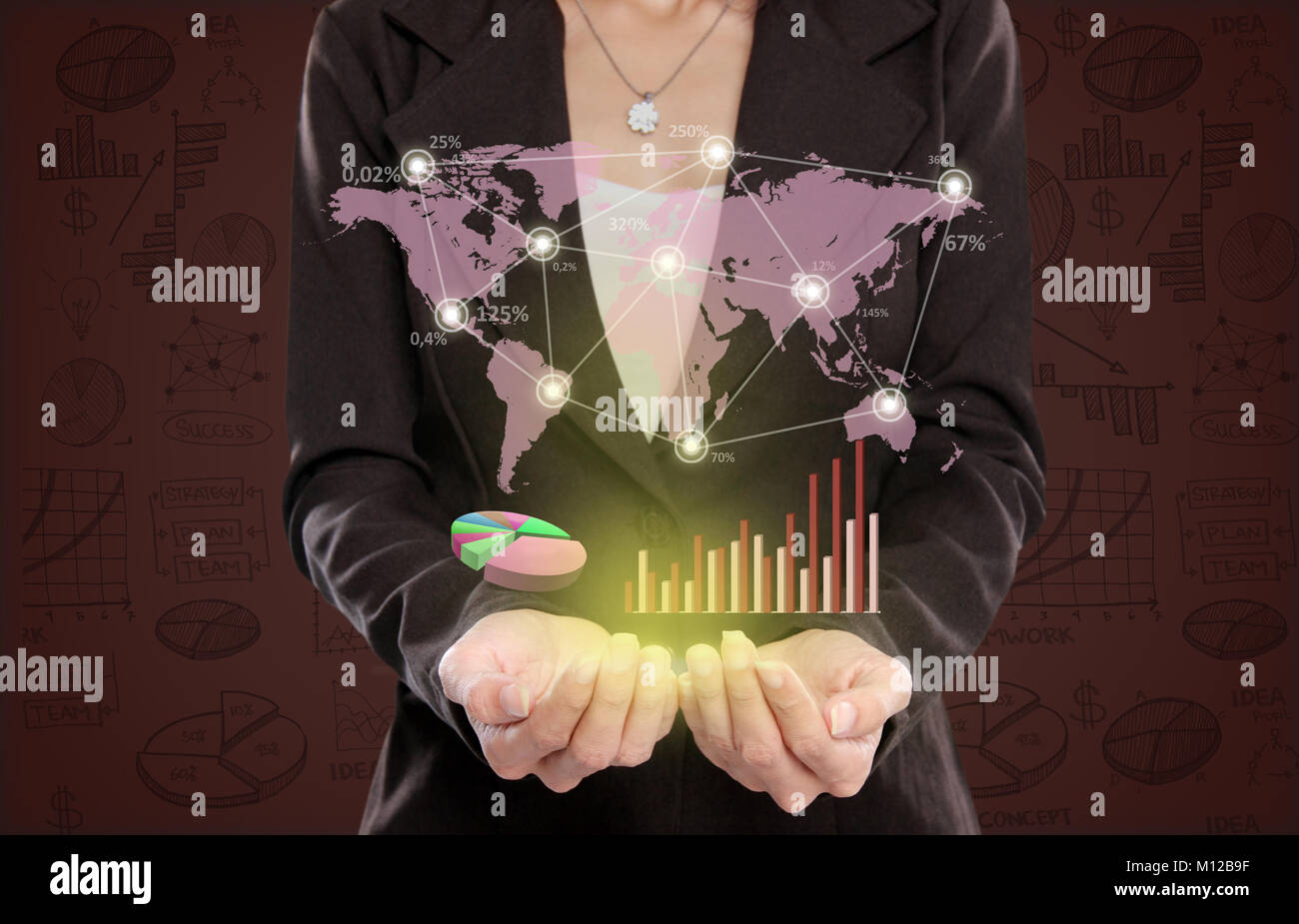 Business woman showing business connection concept on virtual ...