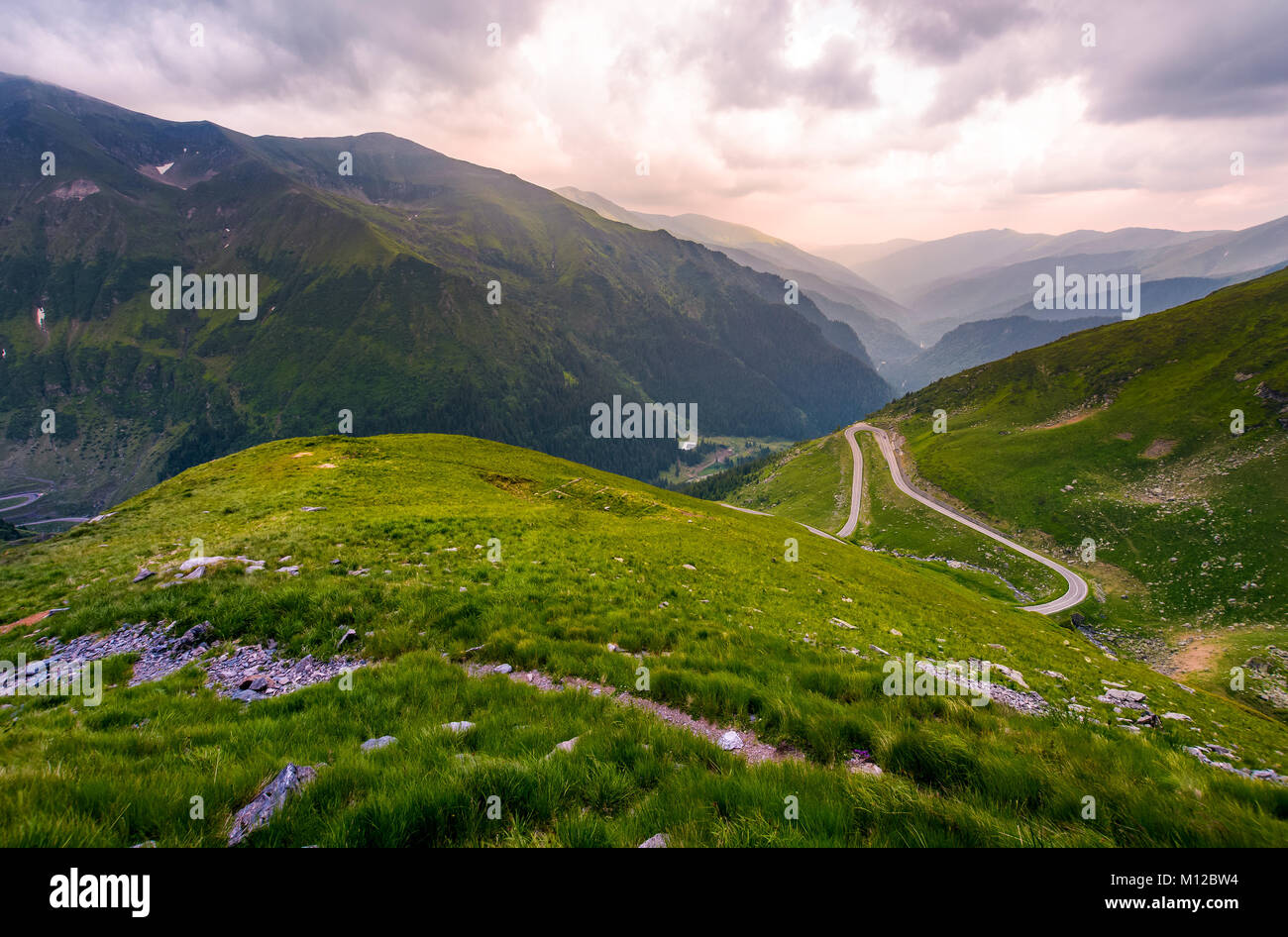 valley in Fagarasan mountains in afternoon. beautiful nature scenery on ...