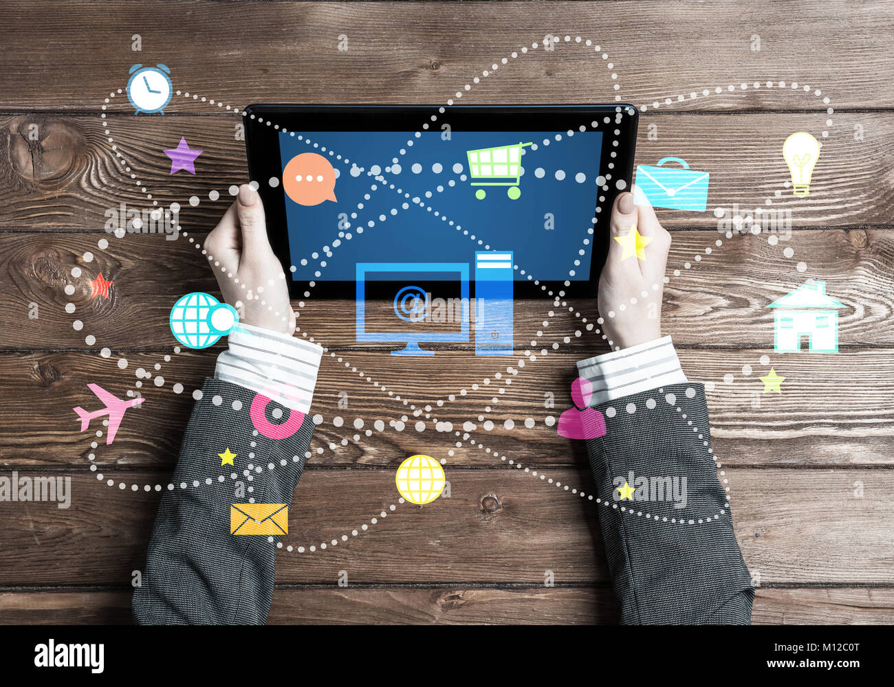 Business workplace with tablet pc device and media user interface Stock ...