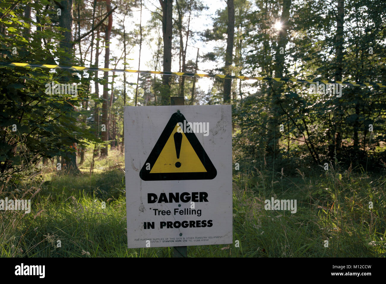 Sign indicating Danger because tree felling is in progress in ...