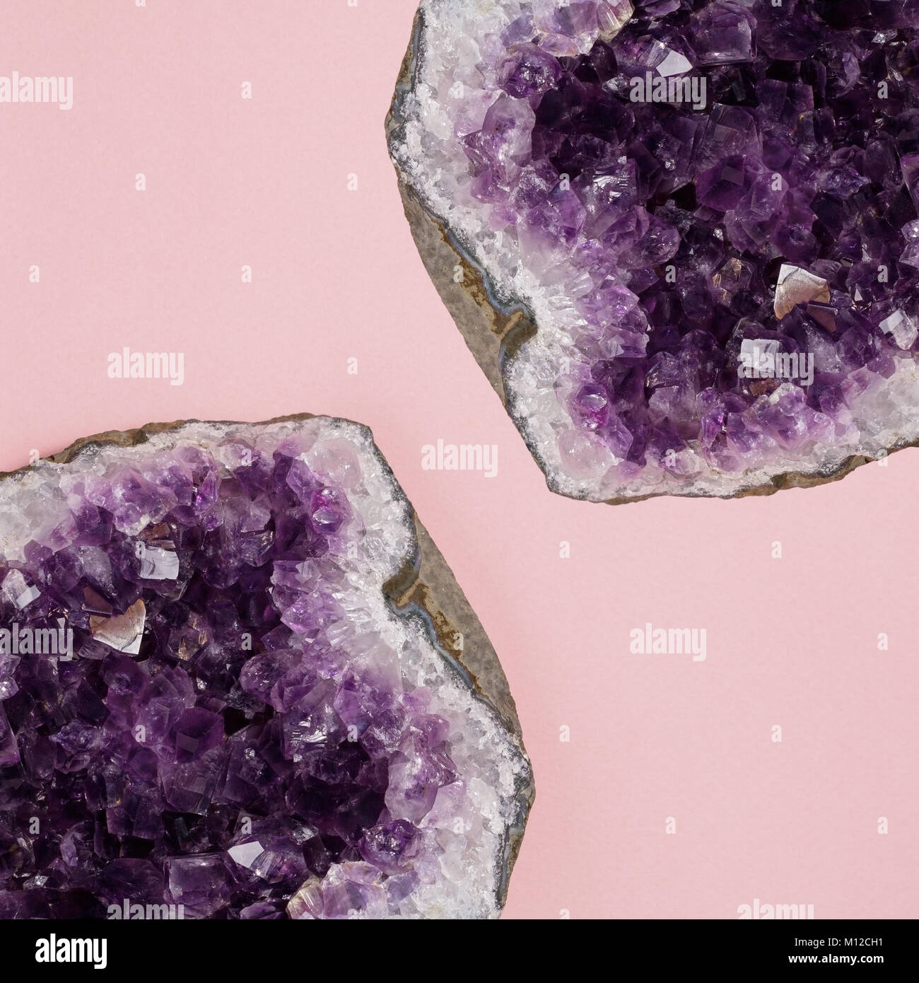 The pattern of amethyst stone on pastel pink background. Minimalism ...
