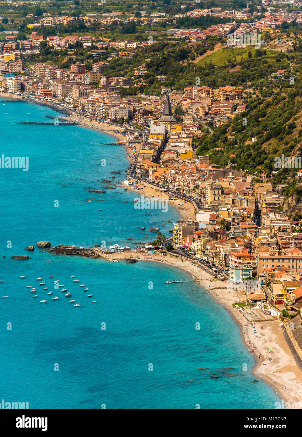 Giardini Naxos as seen form Taormina, Sicily Stock Photo - Alamy