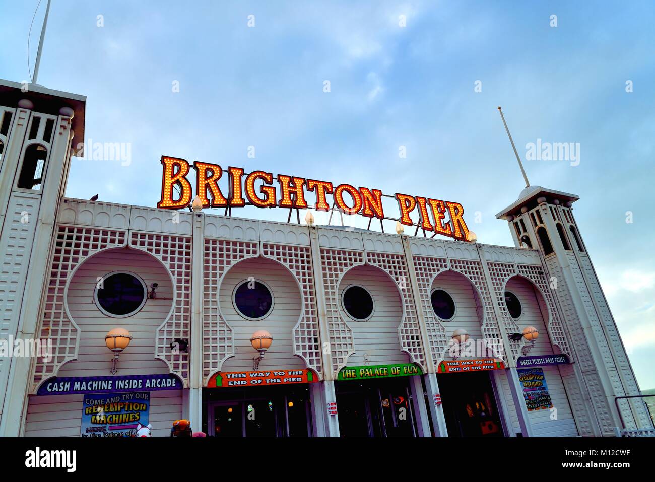 Illuminated sign for Brighton pier East Sussex England UK Stock Photo ...
