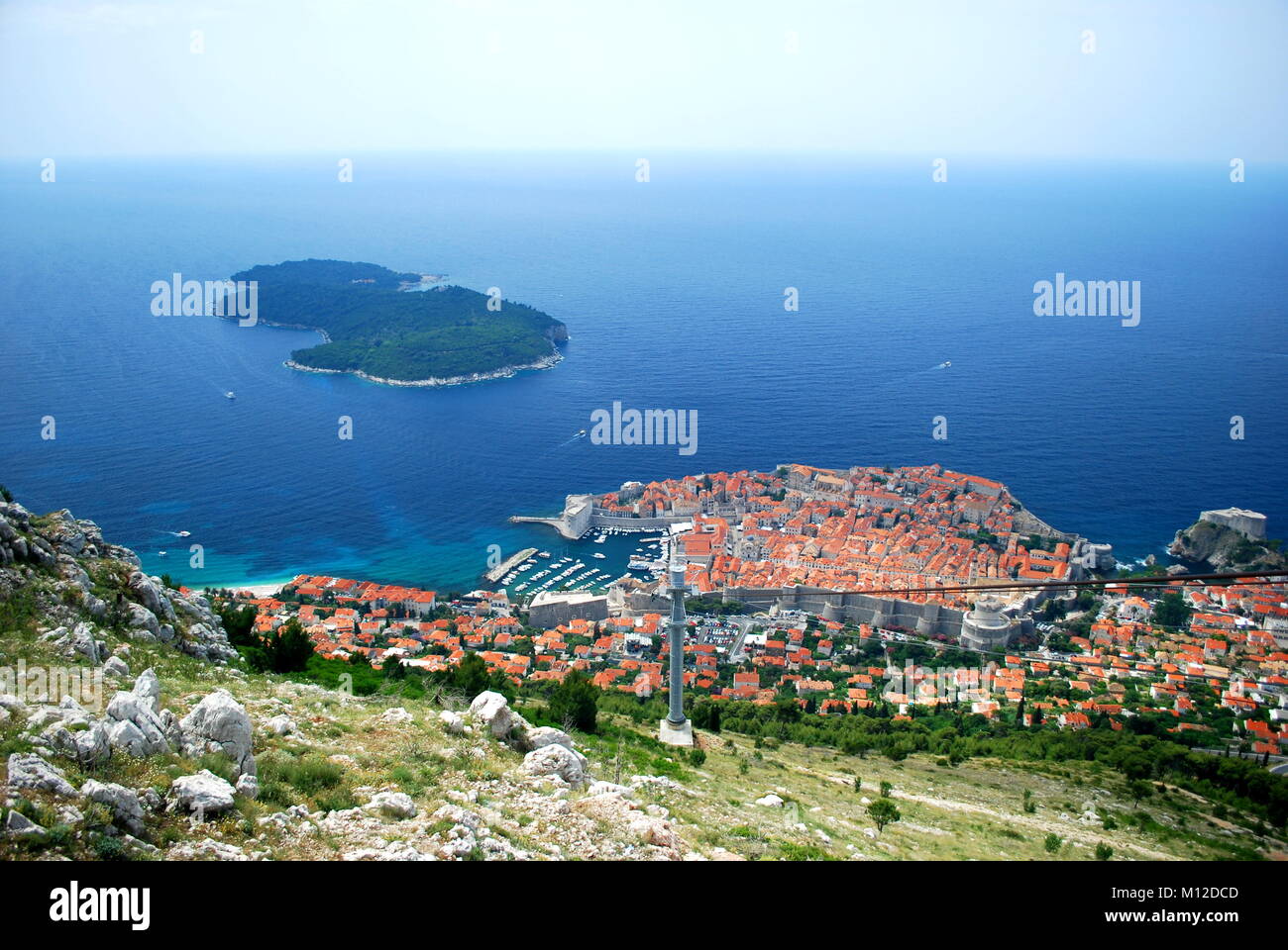 Aerial view of Dubrovnik Old Town with Lokrum Island in the background ...