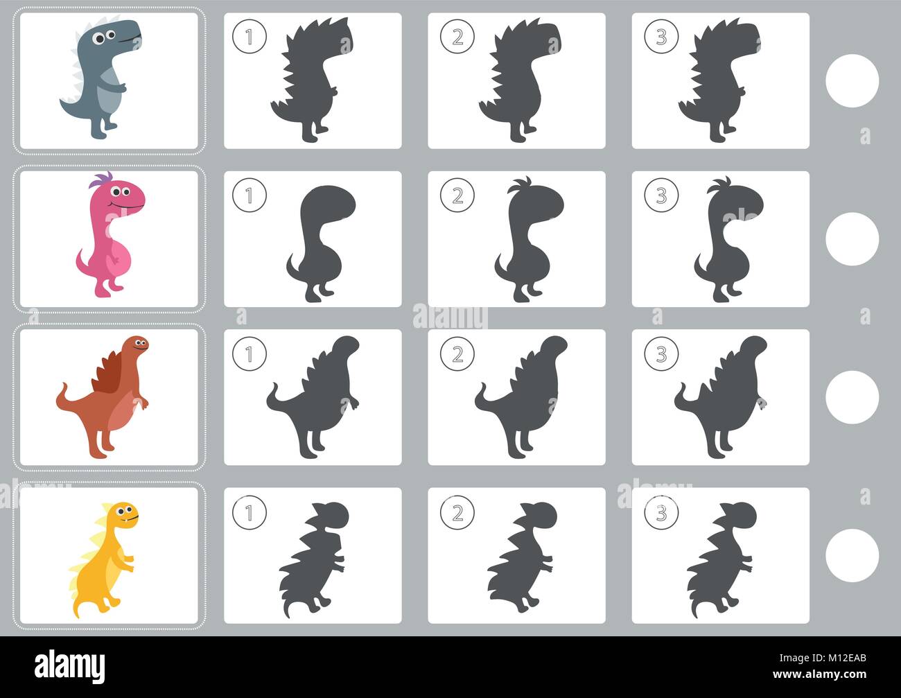 Shadow matching game with cartoon dinosaur for children Stock Vector ...