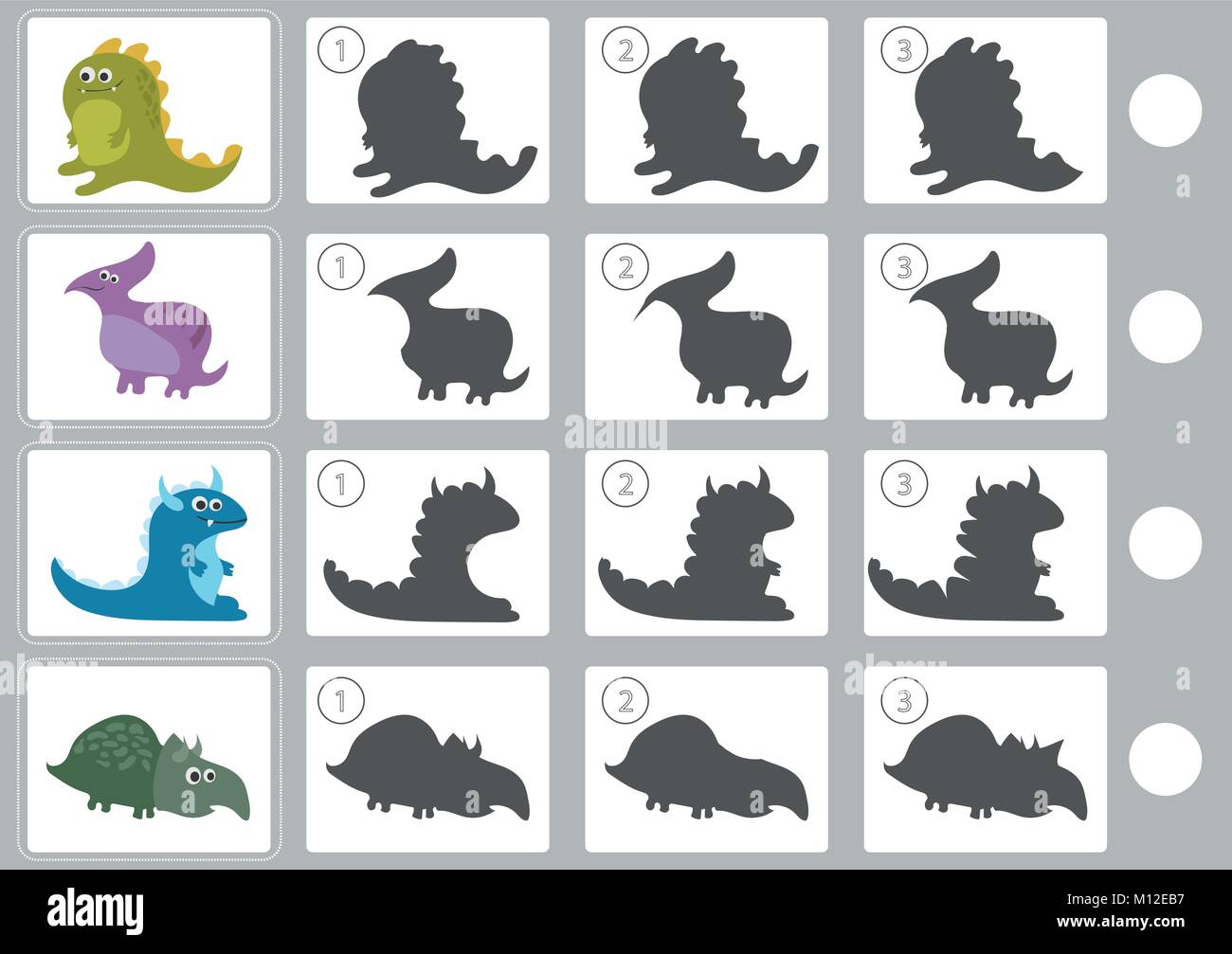 Shadow matching game with cartoon dinosaur for children Stock Vector ...