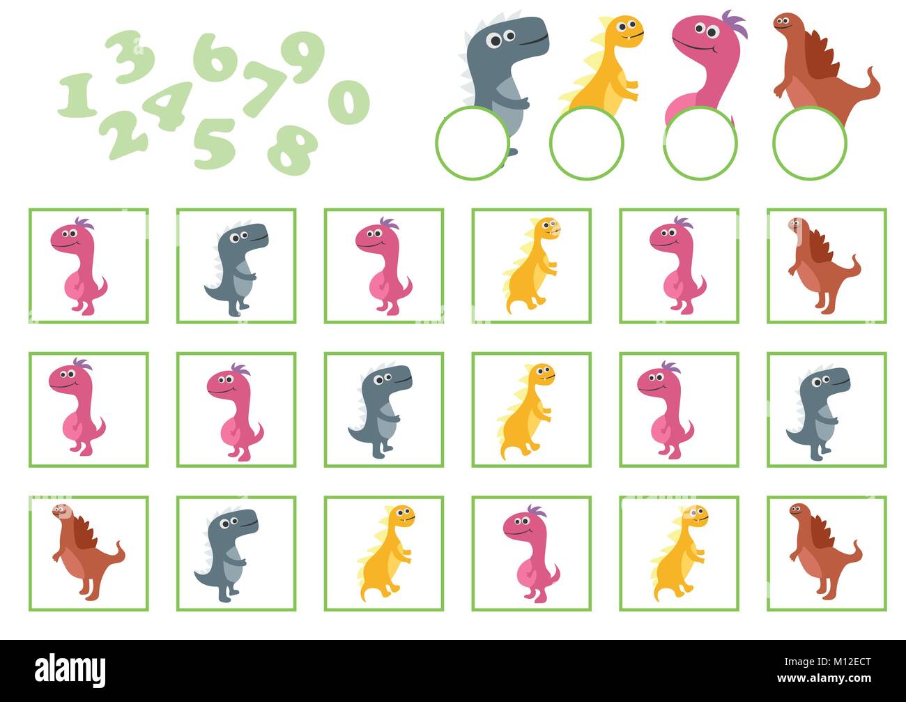 Vector Illustration of Education Counting Game with cartoon dinosaur ...