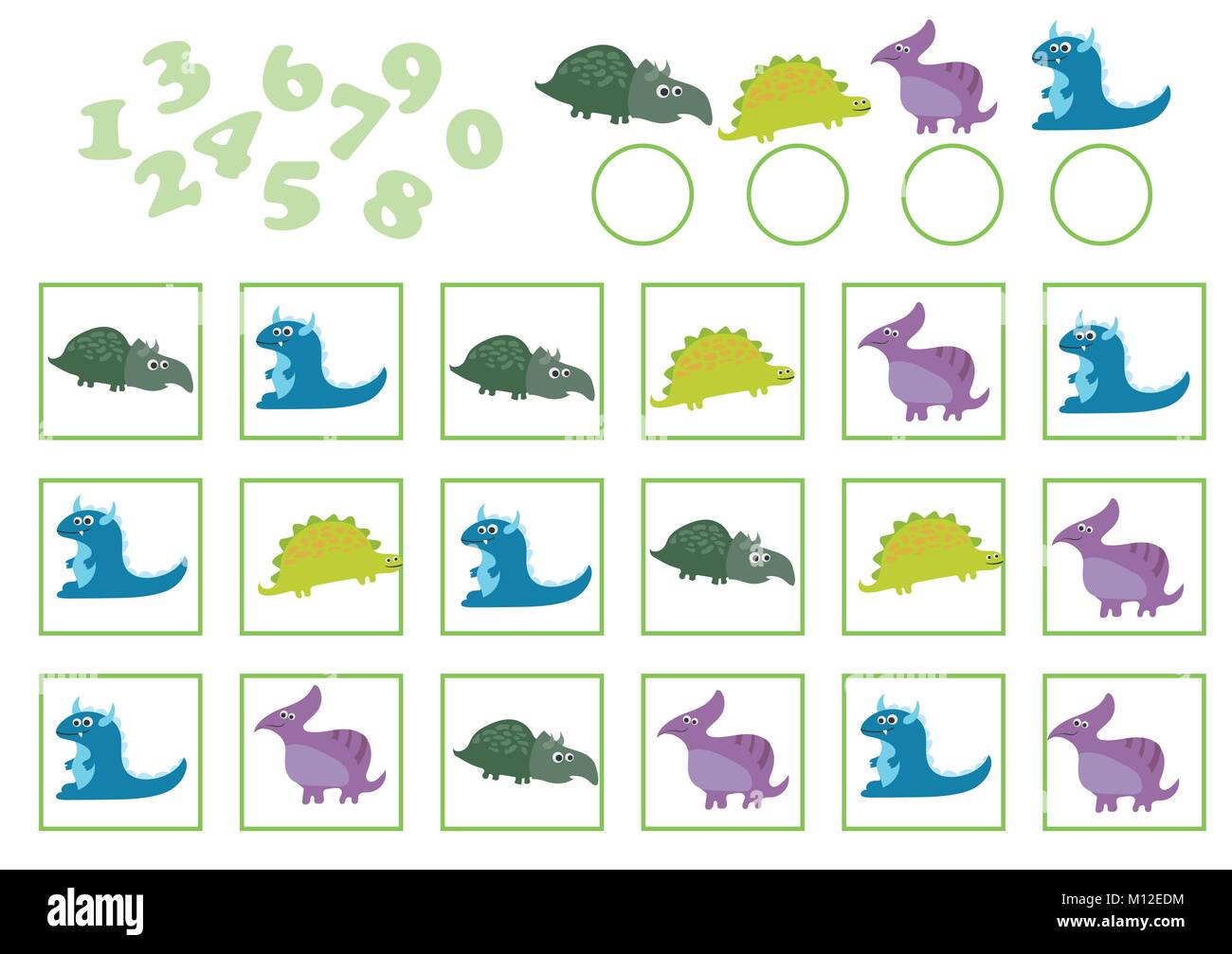 Vector Illustration of Education Counting Game with cartoon dinosaur ...