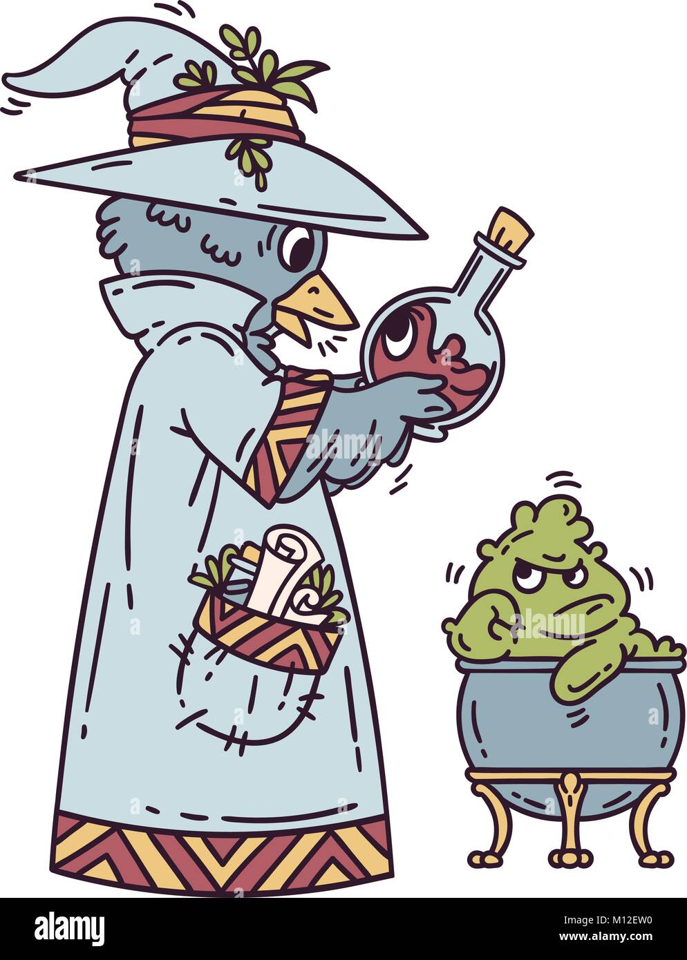 Magician creating cute monsters. Alchemist. Isolated objects on white ...