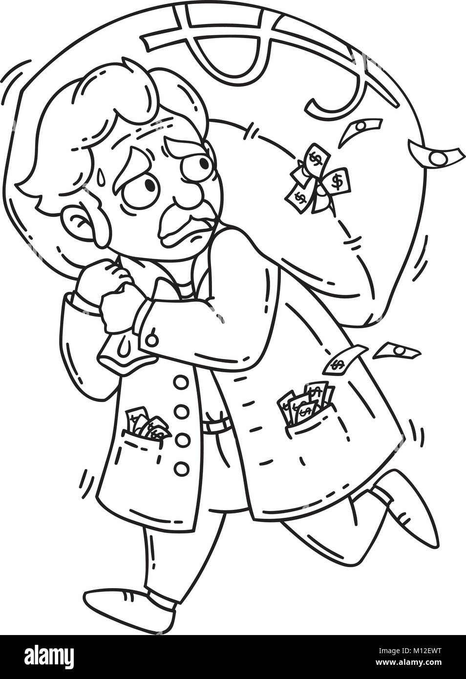 Thief with bag of money. Isolated objects on white background. Cartoon ...