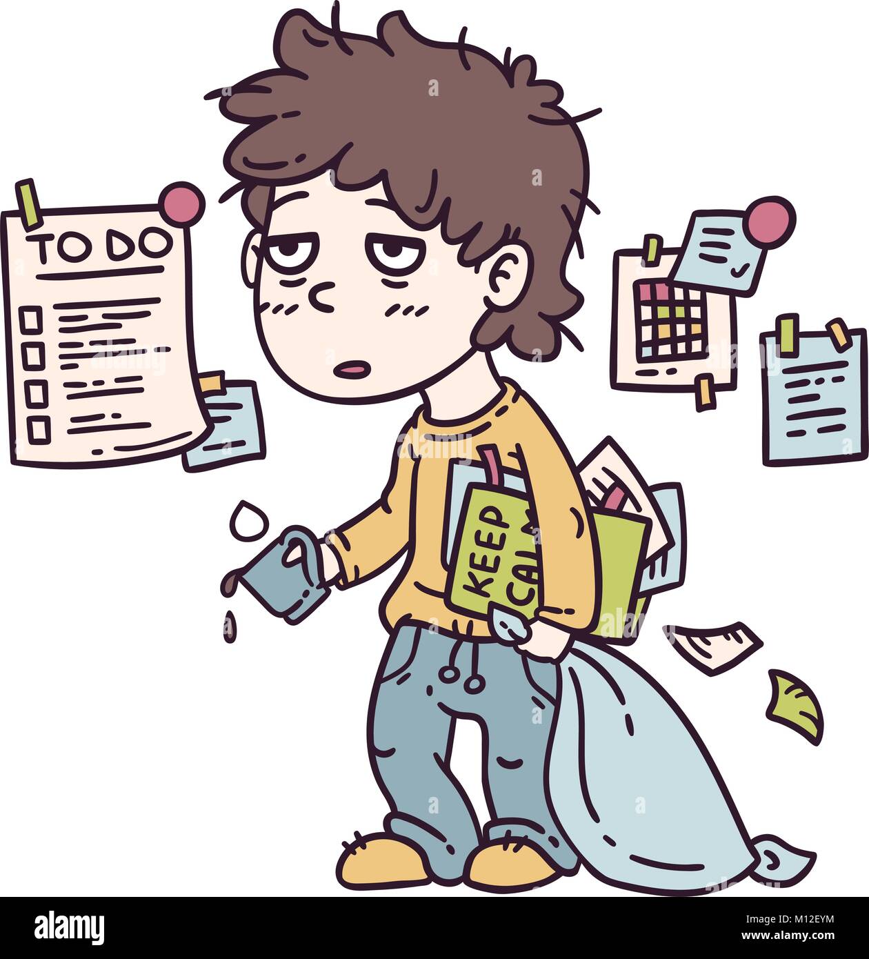 Tired man. Isolated objects on white background. Vector illustration ...