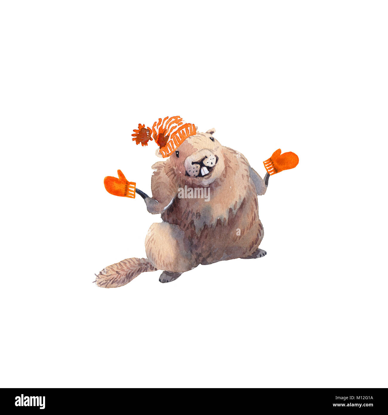 Happy Groundhog Day - hand hand drawing watercolor card groundhog ...