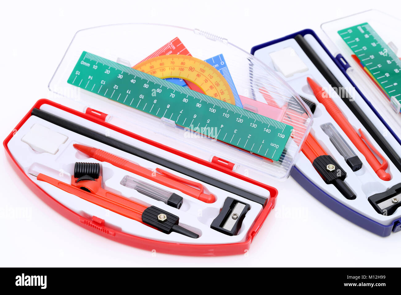 Close up of school supplies set on white background Stock Photo - Alamy