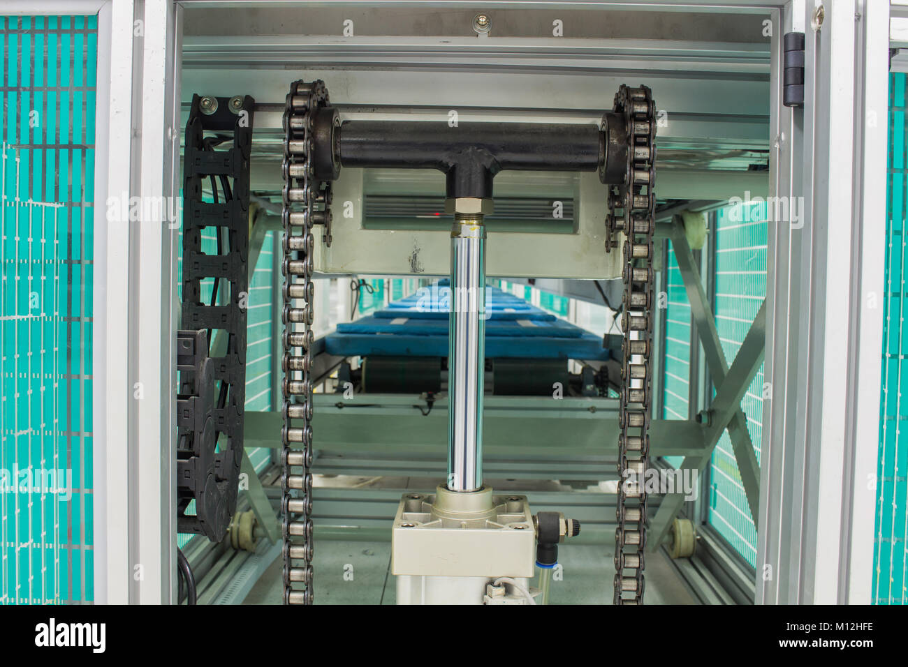 The Air cylinder of pneumatic system on production line in clean room ...