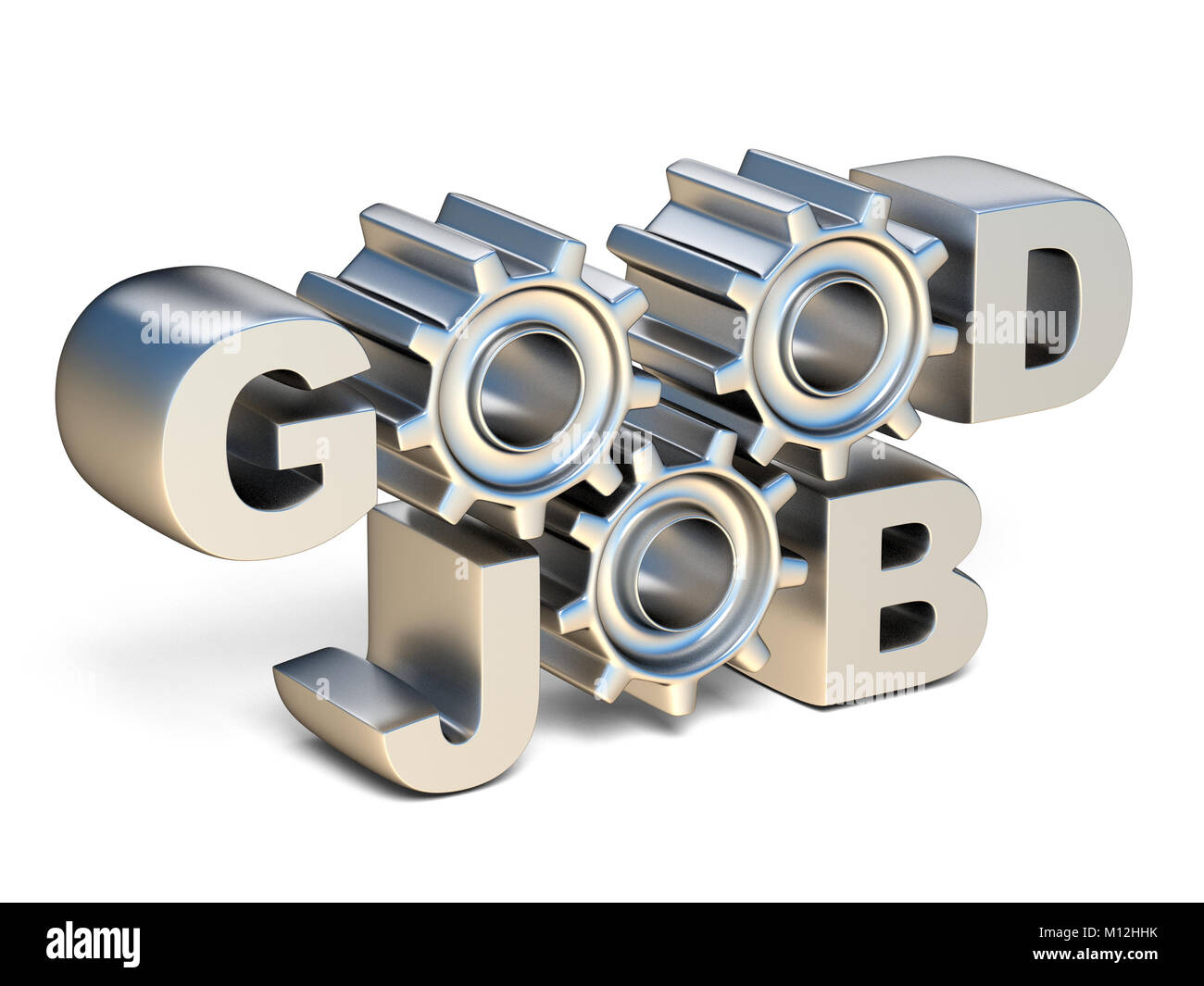 GOOD JOB silver text with gear wheels 3D render illustration isolated ...