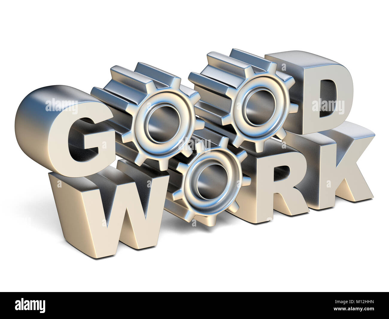 GOOD WORK silver text with gear wheels 3D render illustration isolated ...