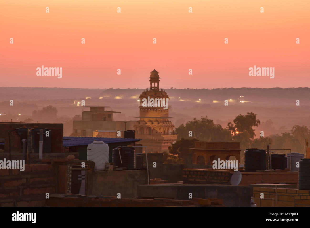 The Tazia Tower in the Badal Palace at sunset, Jaisalmer, Rajasthan ...