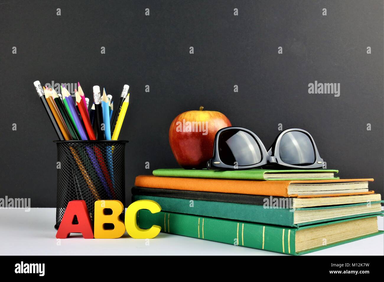 An concept Image of some desk Utensils with copy space Stock Photo - Alamy