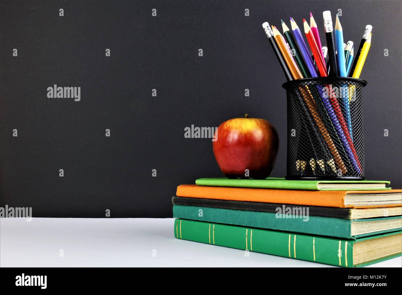 An concept Image of some desk Utensils with copy space Stock Photo - Alamy