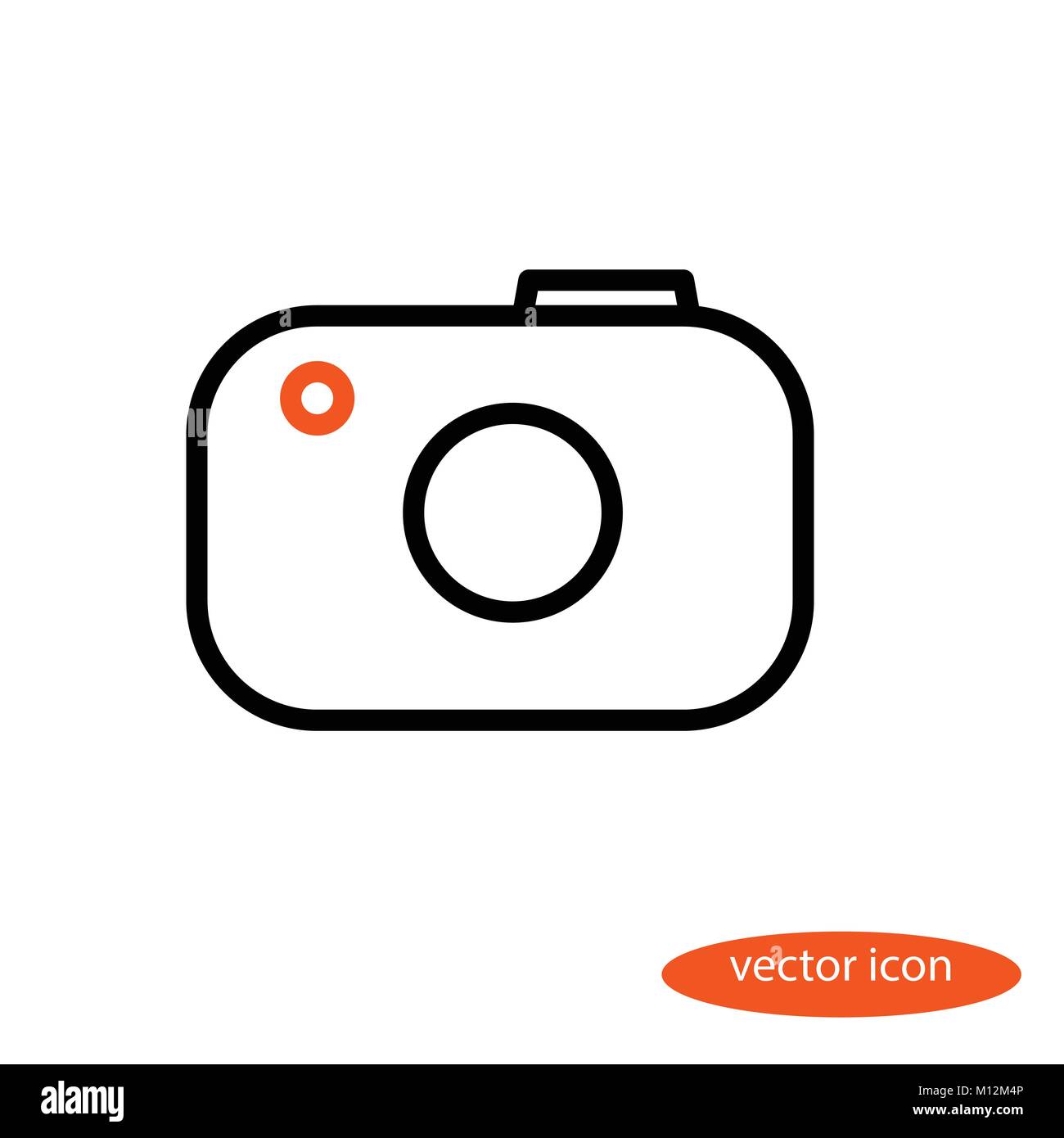 Simple vector line image of the camera with an orange eye, linear icon ...