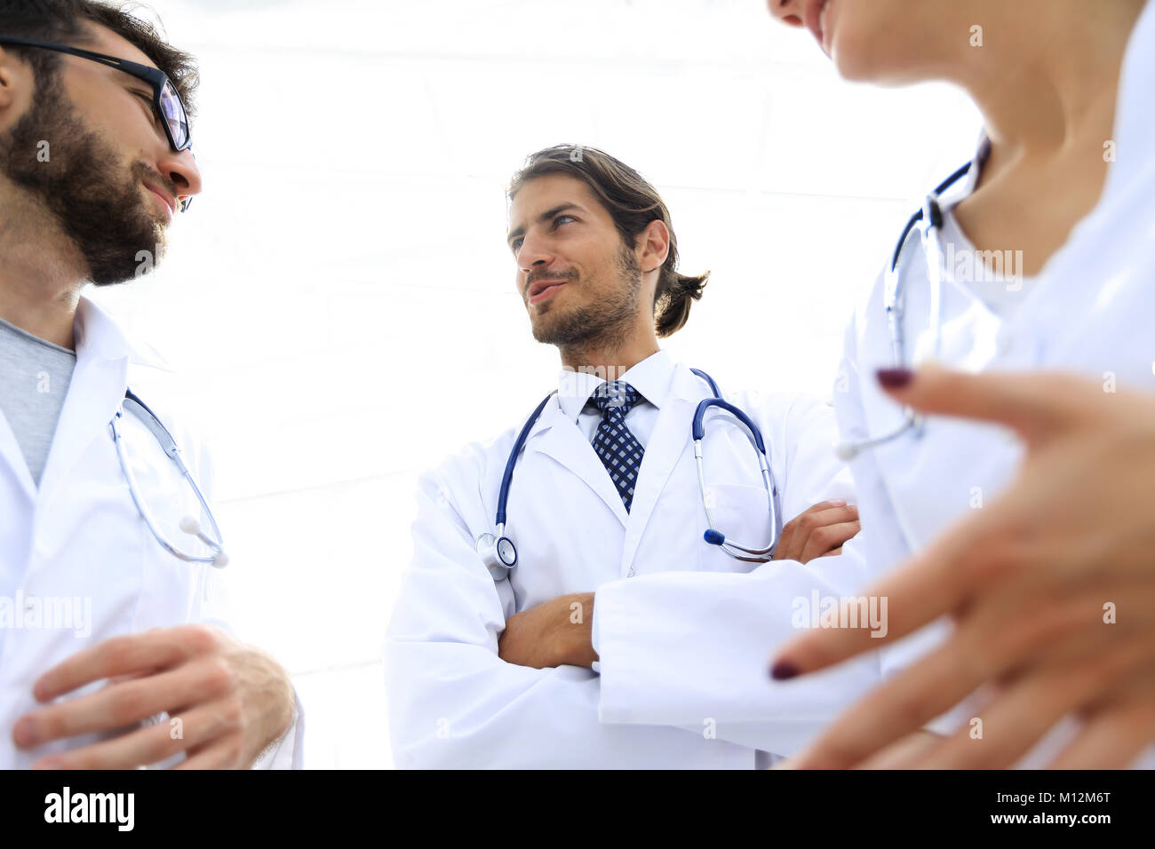 Group of medicine doctors talking during conference, bottom view Stock ...