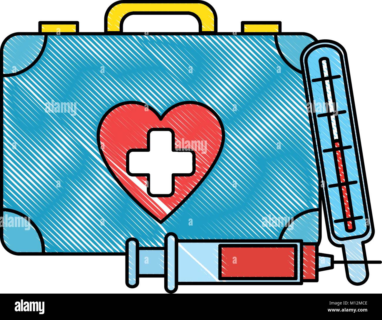 medical kit with thermometer and injection vector illustration design ...