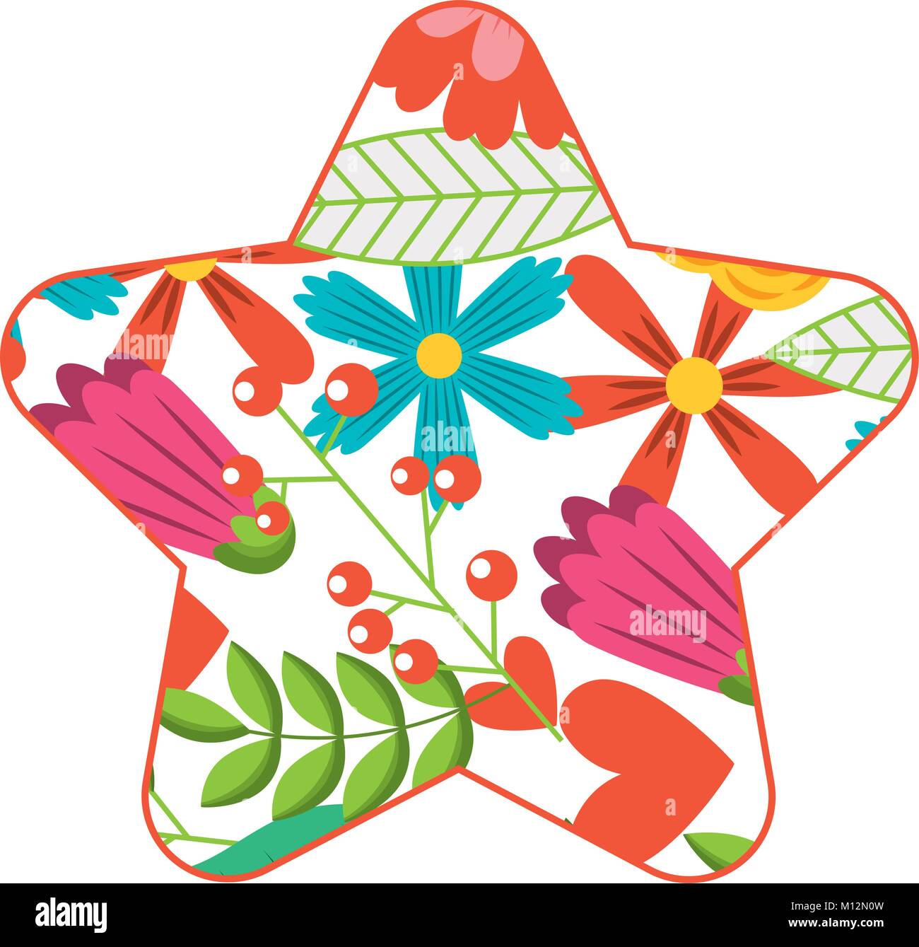 pattern shape star with flowers spring decoration Stock Vector Image ...