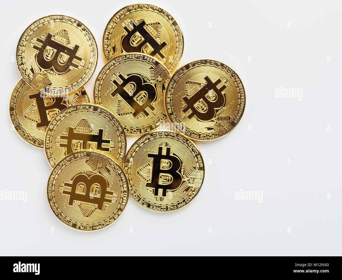 Bitcoin coin models isolated white background Stock Photo - Alamy