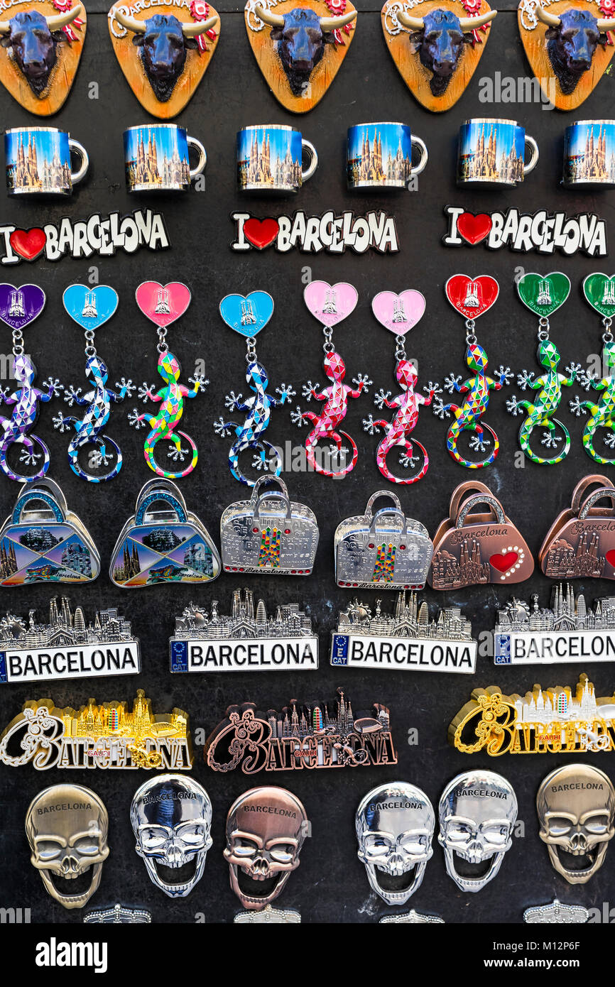 BARCELONA, SPAIN - 11 JANUARY 2018: Racks and shelves with magnets and ...