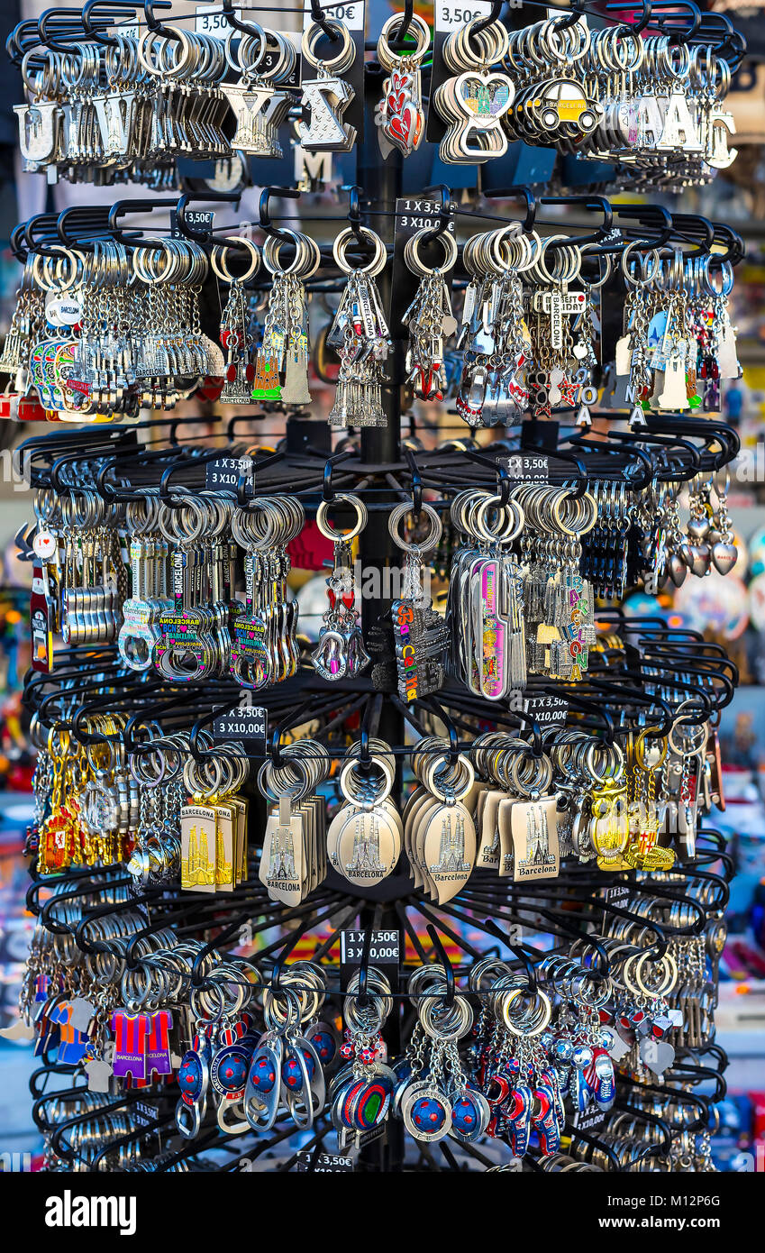 BARCELONA, SPAIN - 11 JANUARY 2018: Racks and shelves with magnets and ...