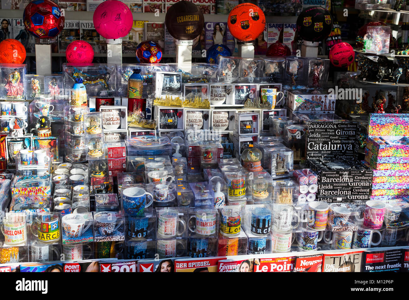 BARCELONA, SPAIN - 11 JANUARY 2018: Racks and shelves with magnets and ...