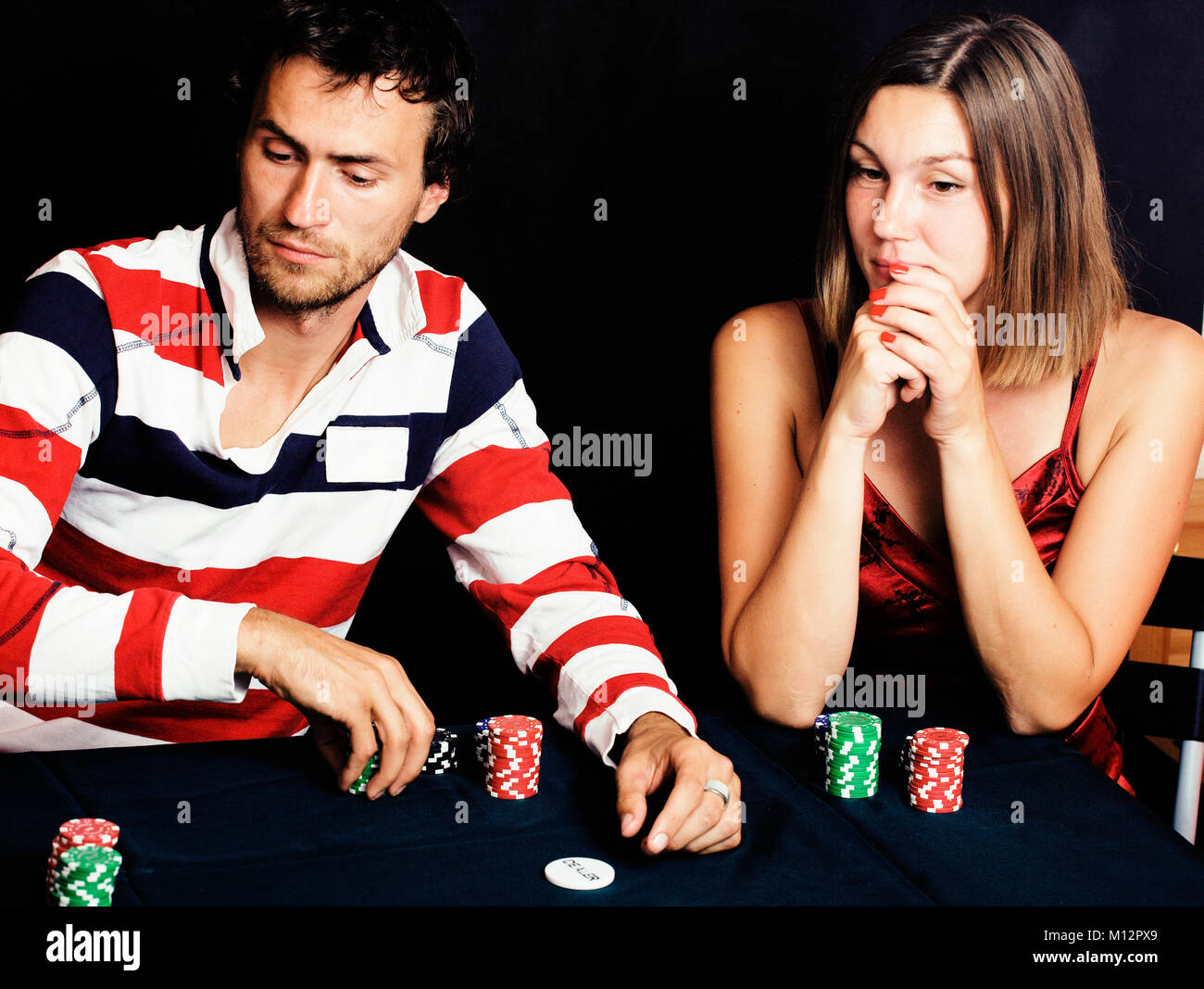 young real people playing poker, lifestyle people concept Stock Photo ...