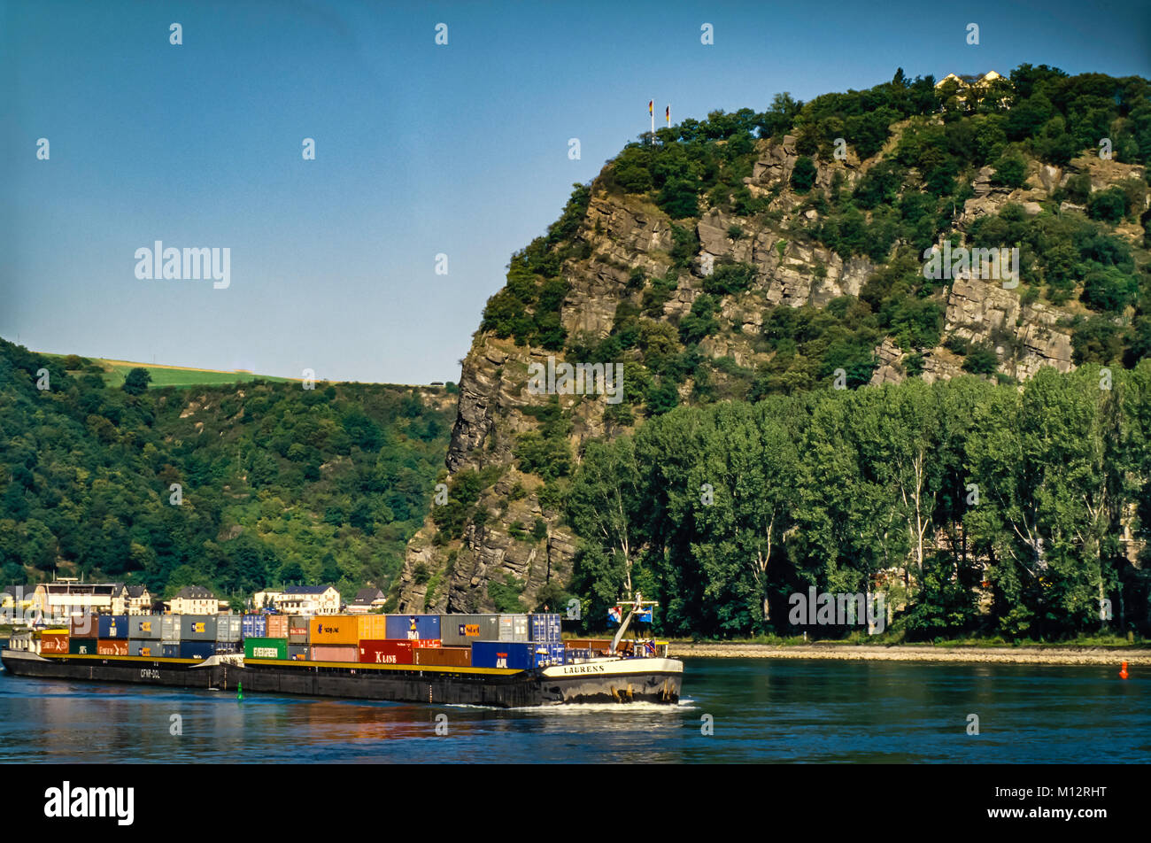 European river cruise and commercial barges Stock Photo - Alamy