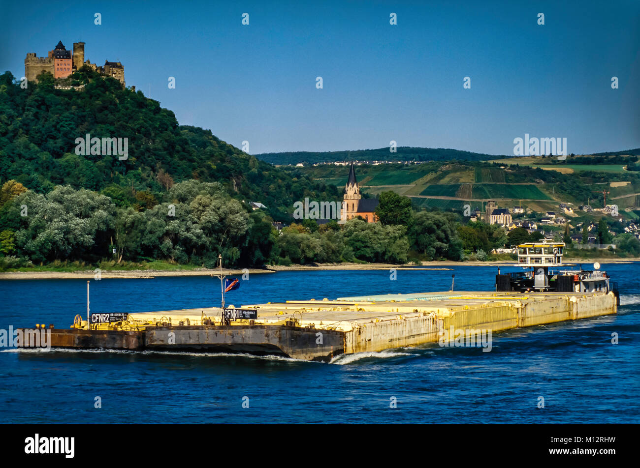 European river cruise and commercial barges Stock Photo - Alamy