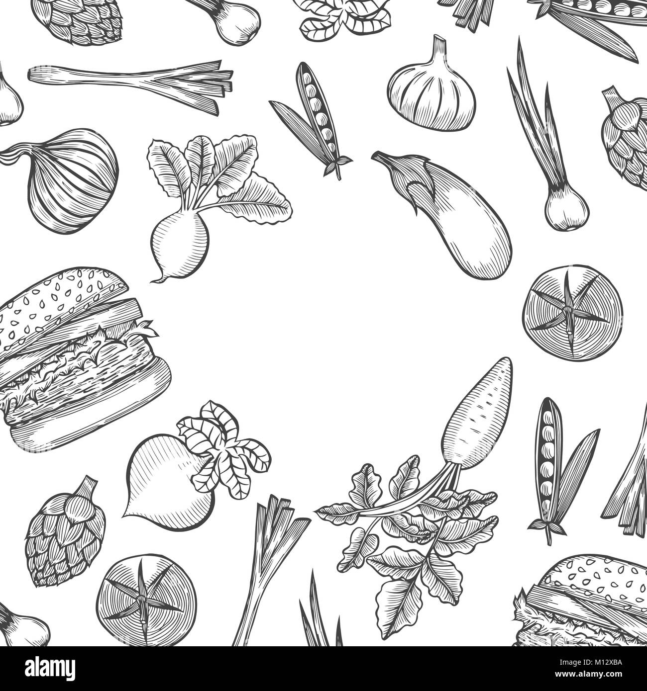 Hand Drawn Farmers Market Menu Design Template Vegetables Top View 