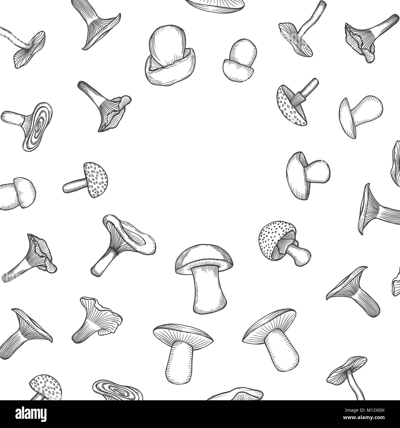 Hand drawn Farmers market menu design template. Mushrooms top view ...